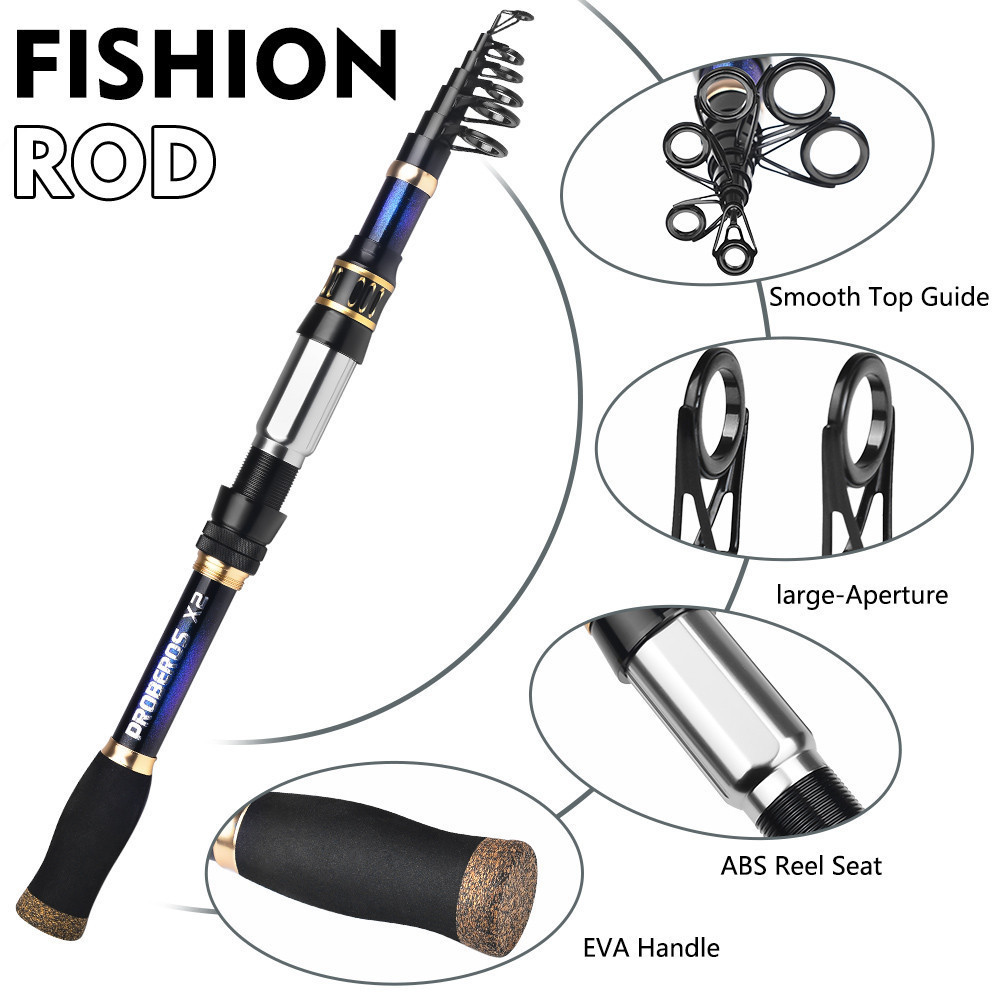 Proberos Fishing Rod and Reel Kit 1.8M-2.4M Carbon Fiber Telescopic Rod ...
