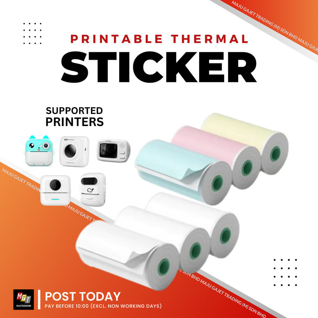 3PCS Thermal Label Sticker Paper Roll Continuous for Mini Printer 57mm ...