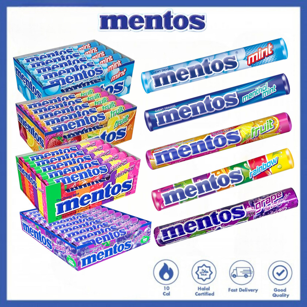 Mentos Roll 37g Chewy Rolls Sweets Mint / Menthol Mint / Fruit / Grape ...