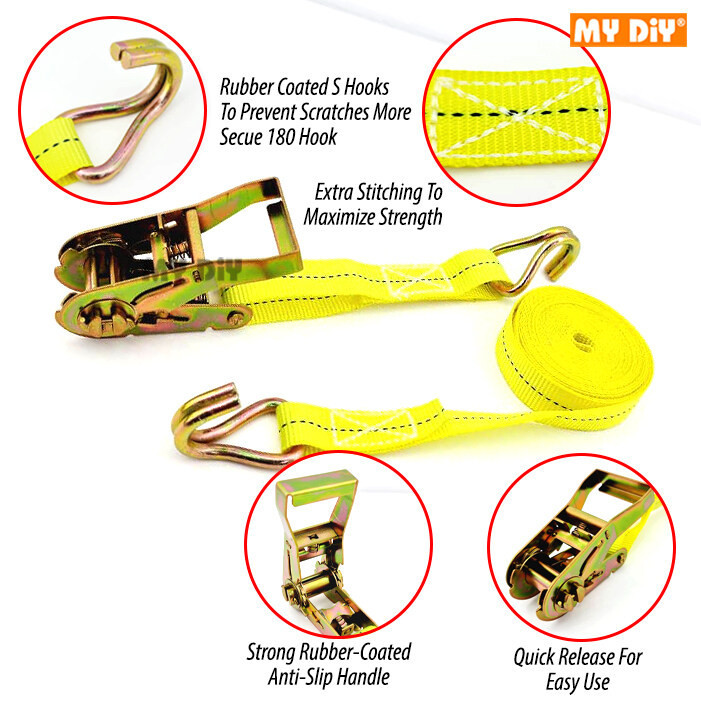 MYDIYHOMEDEPOT - RATCHET TIE DOWN STRAP 5M 1500LBS BREAKING STRENGTH CARGO STRAP TIE BELT TALI ...