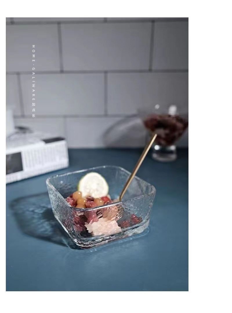 Square Glass Bowl Double-Layer Milk Custard Frosted Blossom Dessert ...