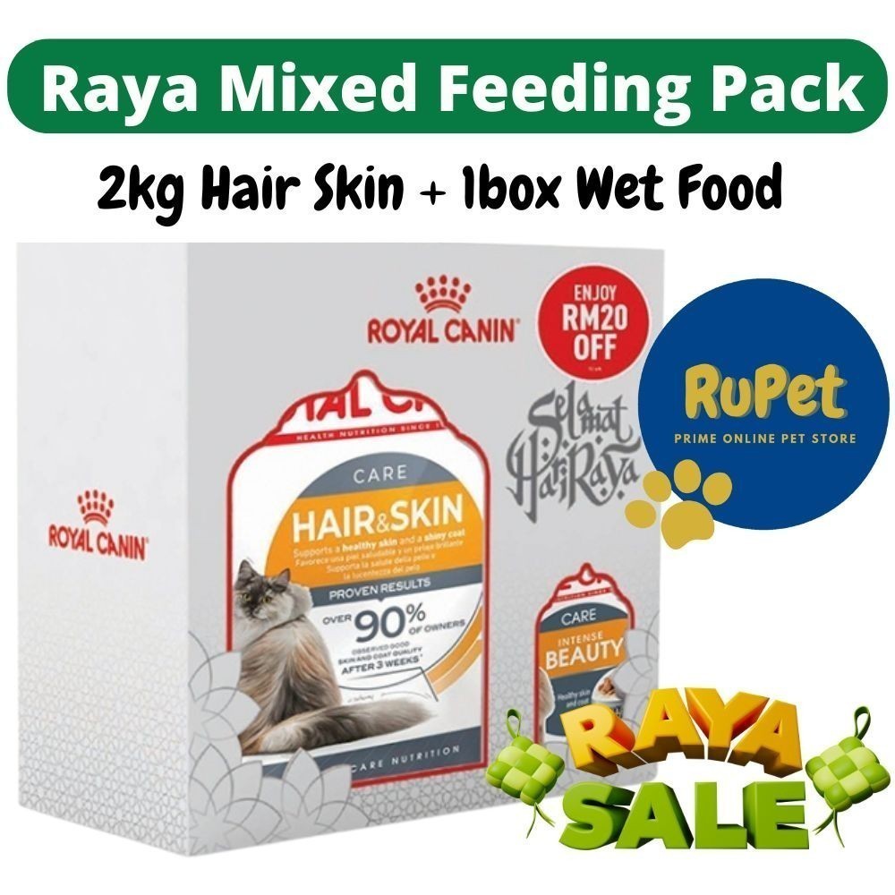 RAYA PROMO (Royal Canin Hair Skin 2kg + 1box 12packs x Intense Beauty ...