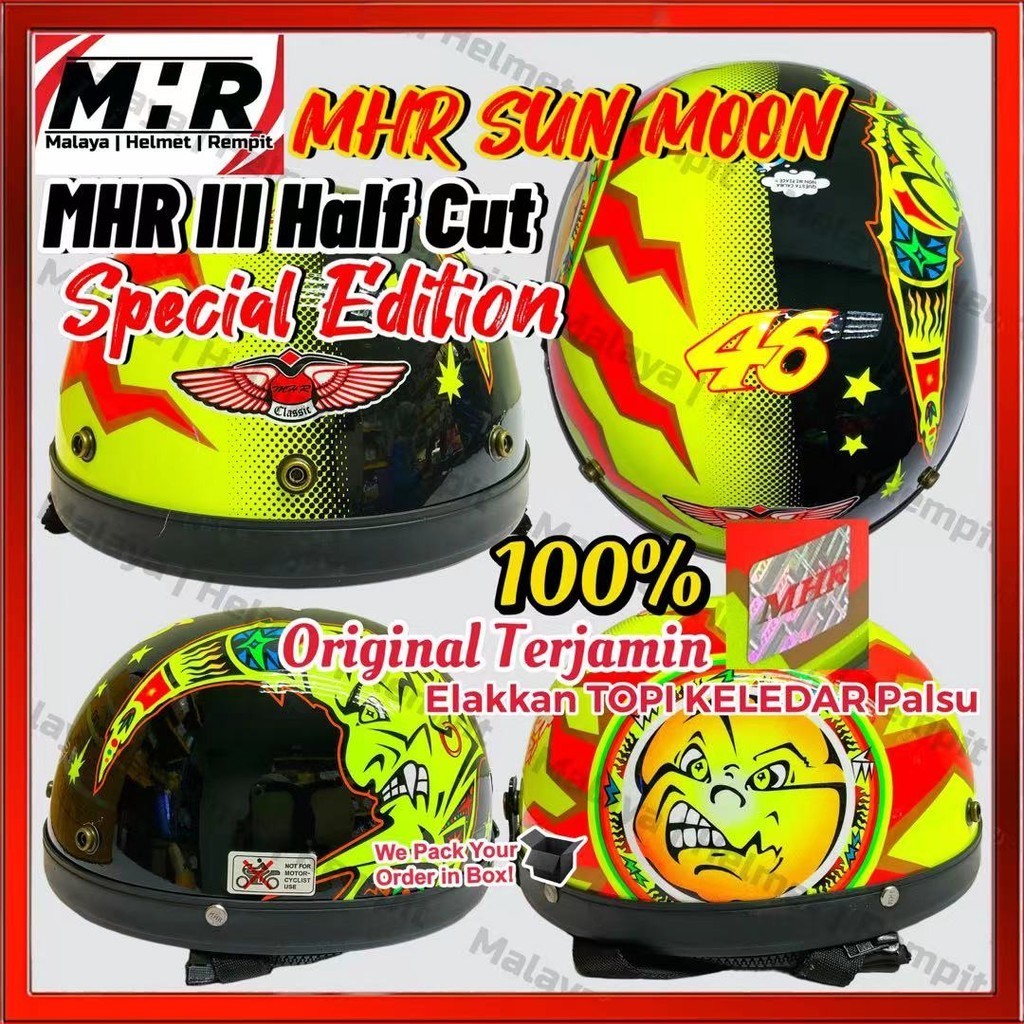 MHR III Half Helmet Steng Special Edition Sun Moon Design 100% ORI Kura Half Cut Topi Keledar ...