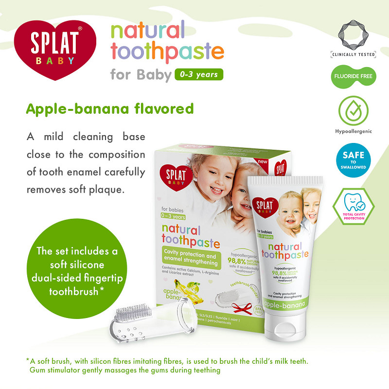 SPLAT BABY Toothpaste (Ages 0-3) (FOC finger-tip toothbrush) Apple ...