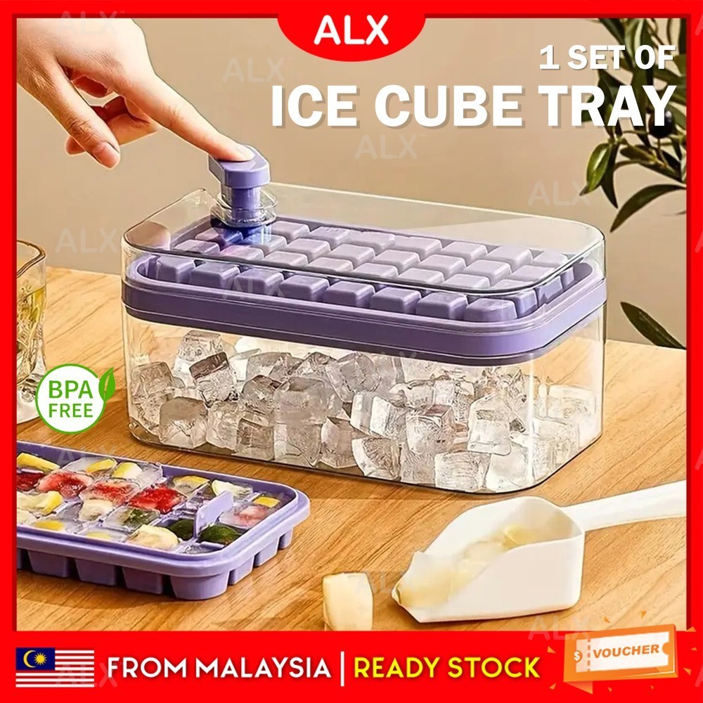 ALX Food Grade 64 Grids Ice Cube Maker Mould 2 Tray FREE Scoop Button ...