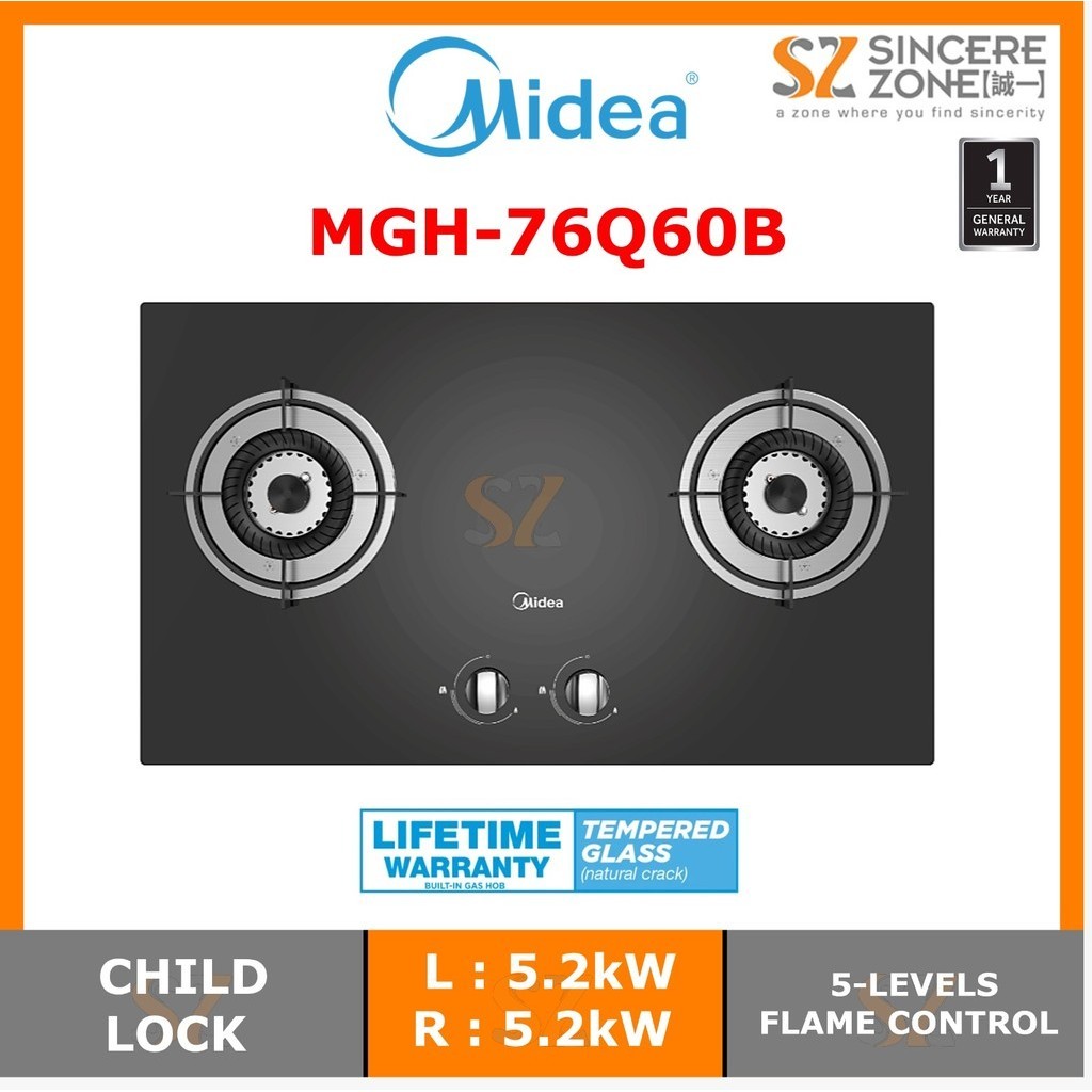Midea MGH-76Q60B Built-in Gas Hob with 5.2kW Burners (MGH76Q60B ...
