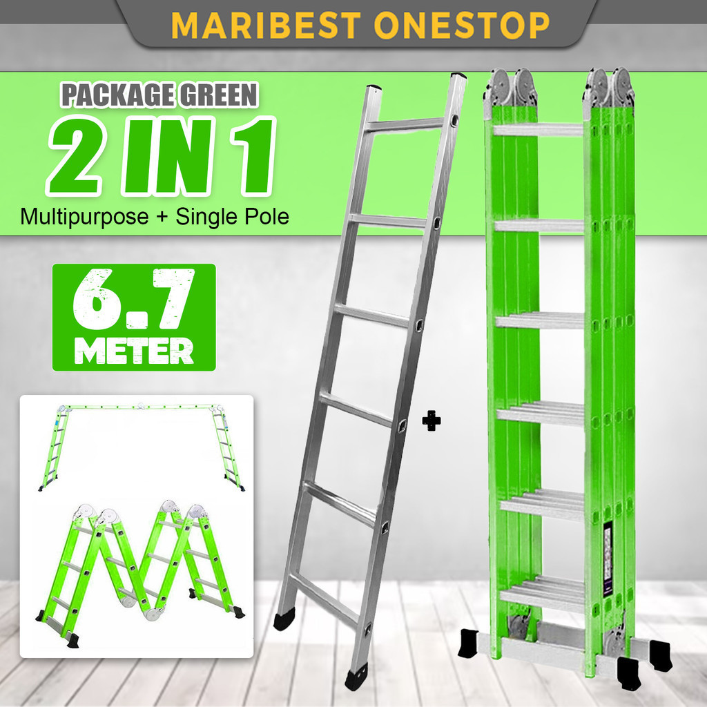 24STEP (6.7M) Green Aluminium Multipurpose Ladder Tangga Lipat Folding ...