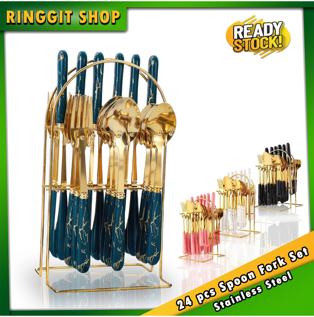 Ringgit Shop 24pcs Spoon Fork Set Stainless Steel Tableware Cutlery ...