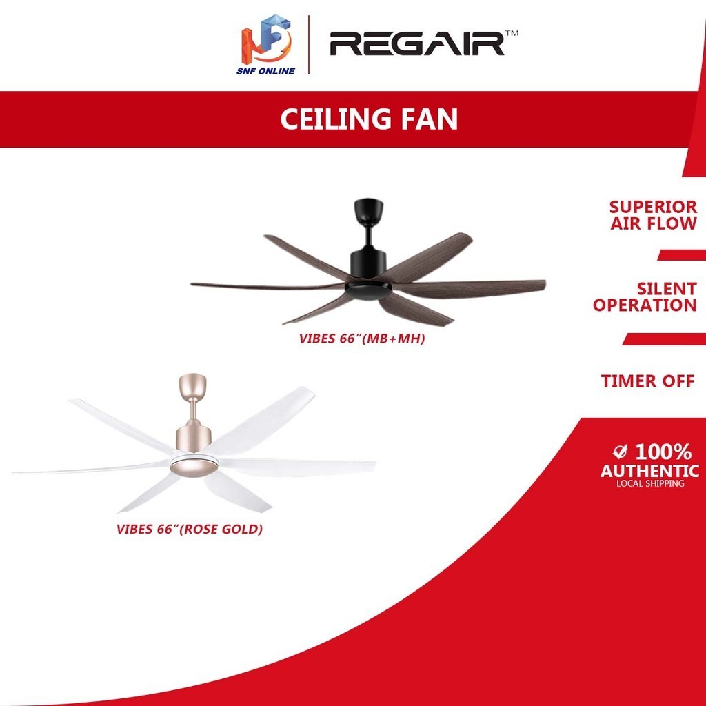 Regair Vibes 66” Ceiling Fan DC Motor Vibes 66-MBMH (Mattblack Mahogany ...