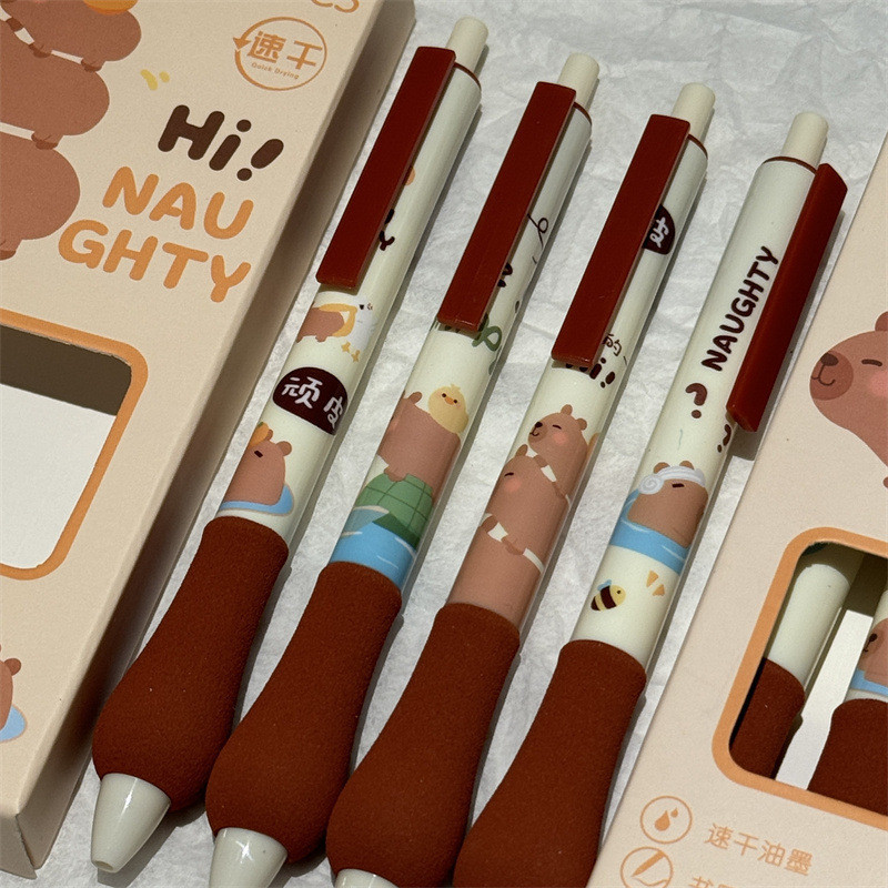 4Pcs/set Cartoon Cute Capybara Sponge Pen Black Ink Student Writing ...