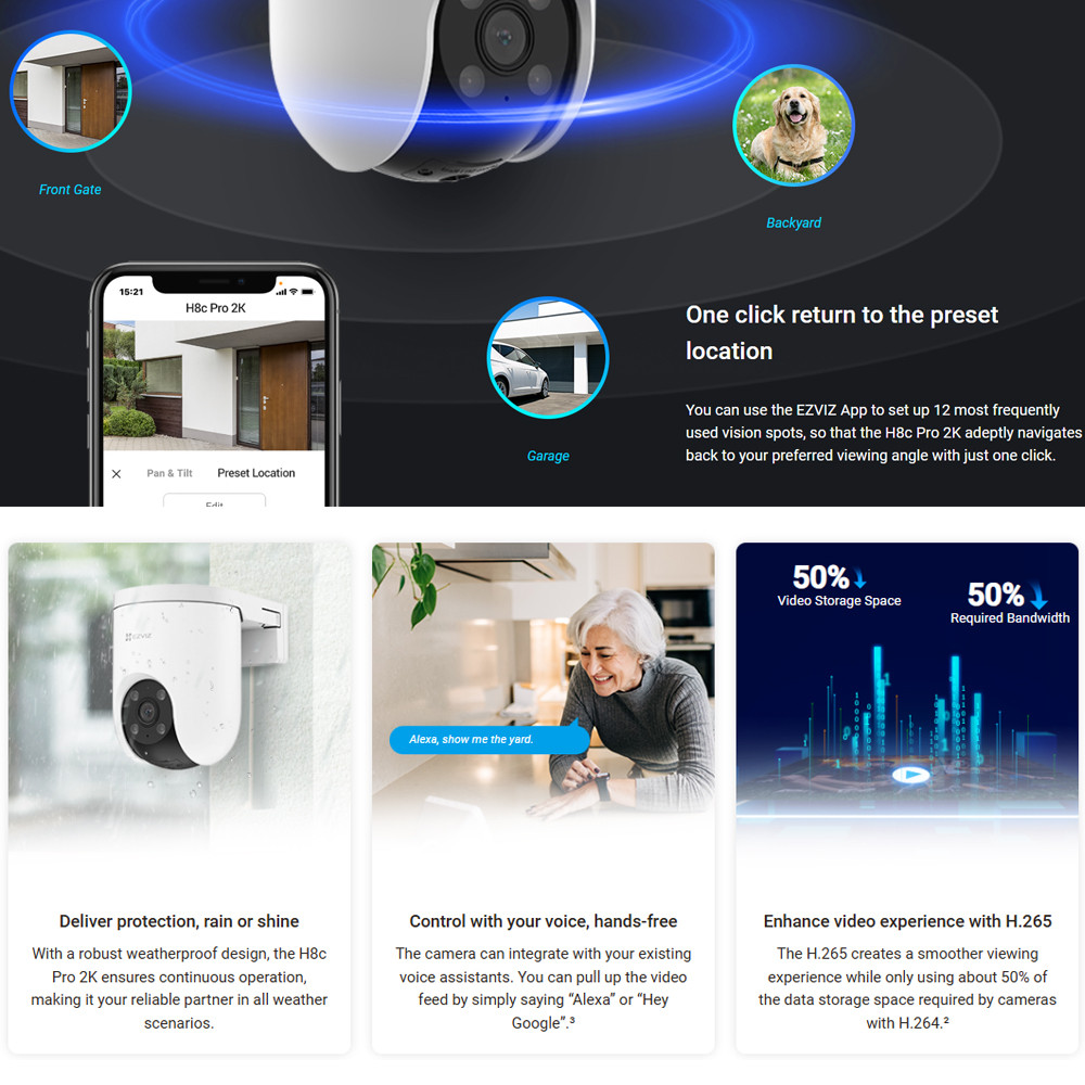 Ezviz H8C Pro 3MP 2K Pan/Tilt Two Way Talk Color Night Vision ...