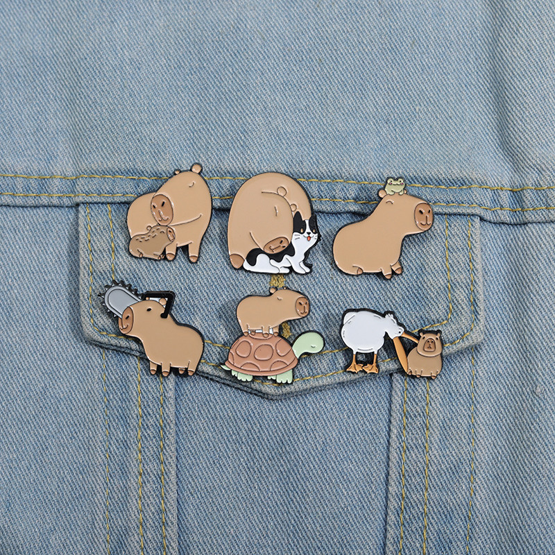 Cartoon Capybara Series Enamel Pins Cute Animal Hippo Brooch Lapel ...