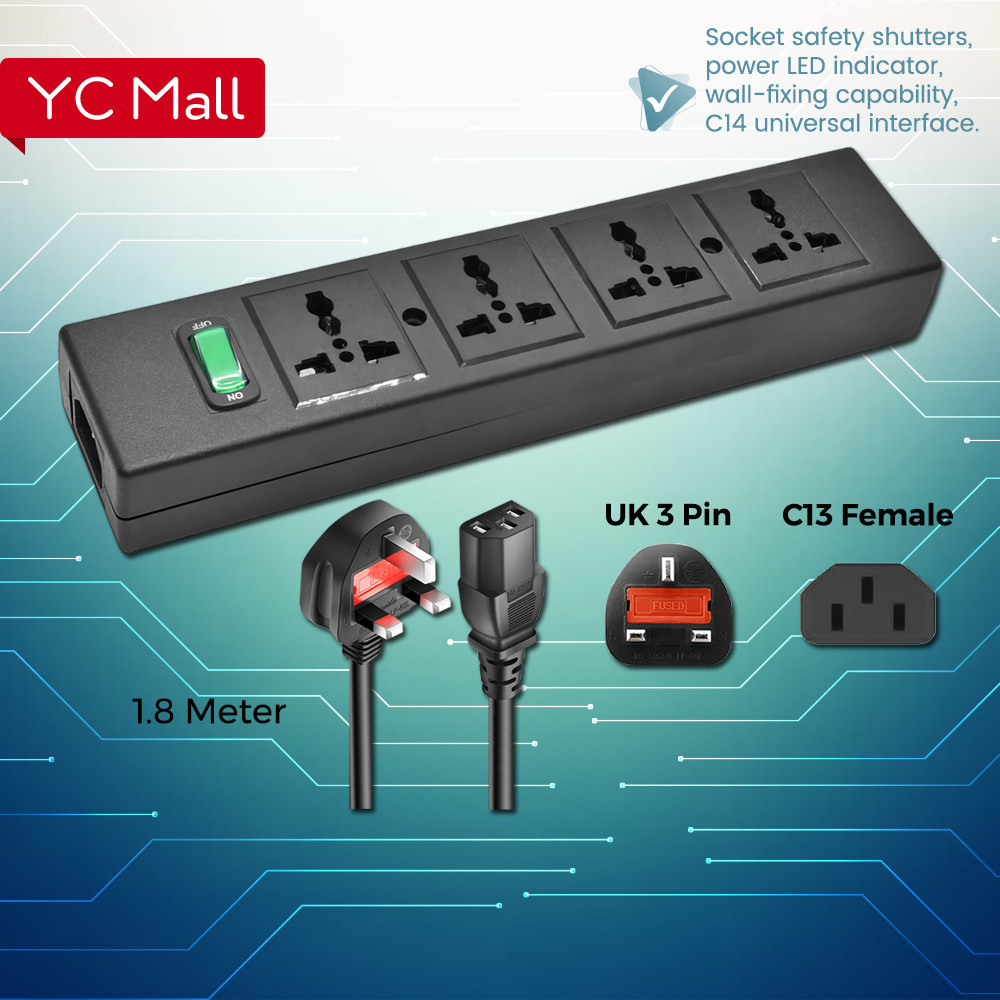 Universal Pdu Power Strip 4 Ways Socket Outlet Power Strip With Switch Led Indicator C14