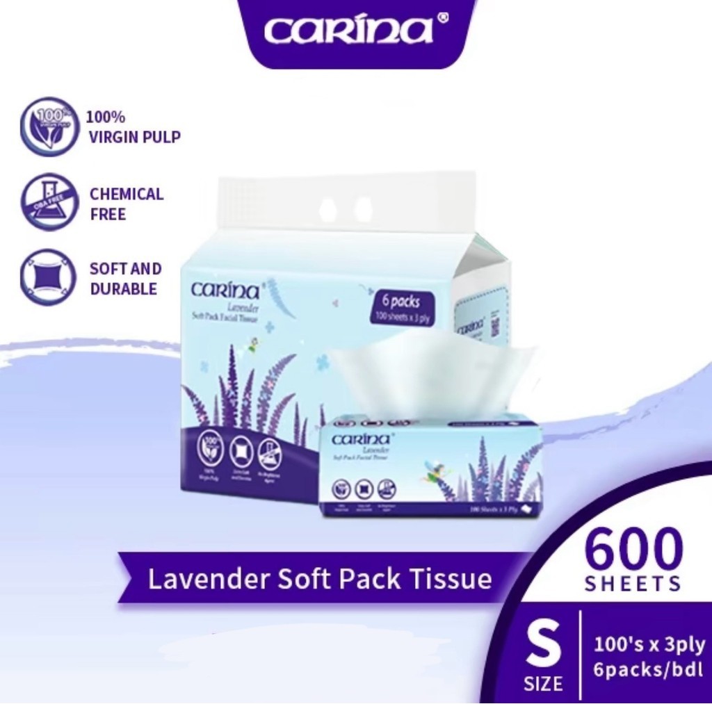 Carina Soft Pack Facial Tissue Small 3ply - 100's x 6 | Shopee Malaysia