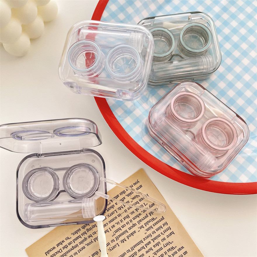 Mini Contact Lens Case Clear Travel Box with Tweezers Stick Solution ...