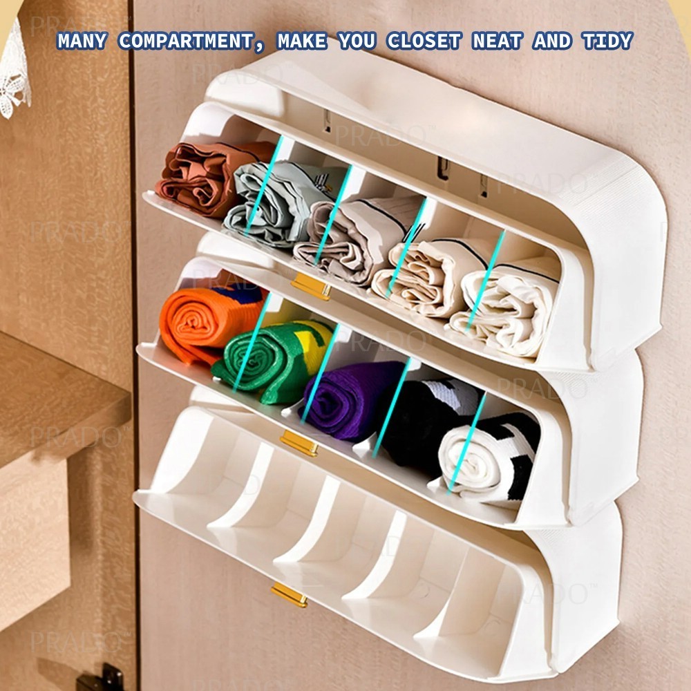PRADO Wall Mounted Flip Storage Box Underwear Socks Bra Panties Hanging ...
