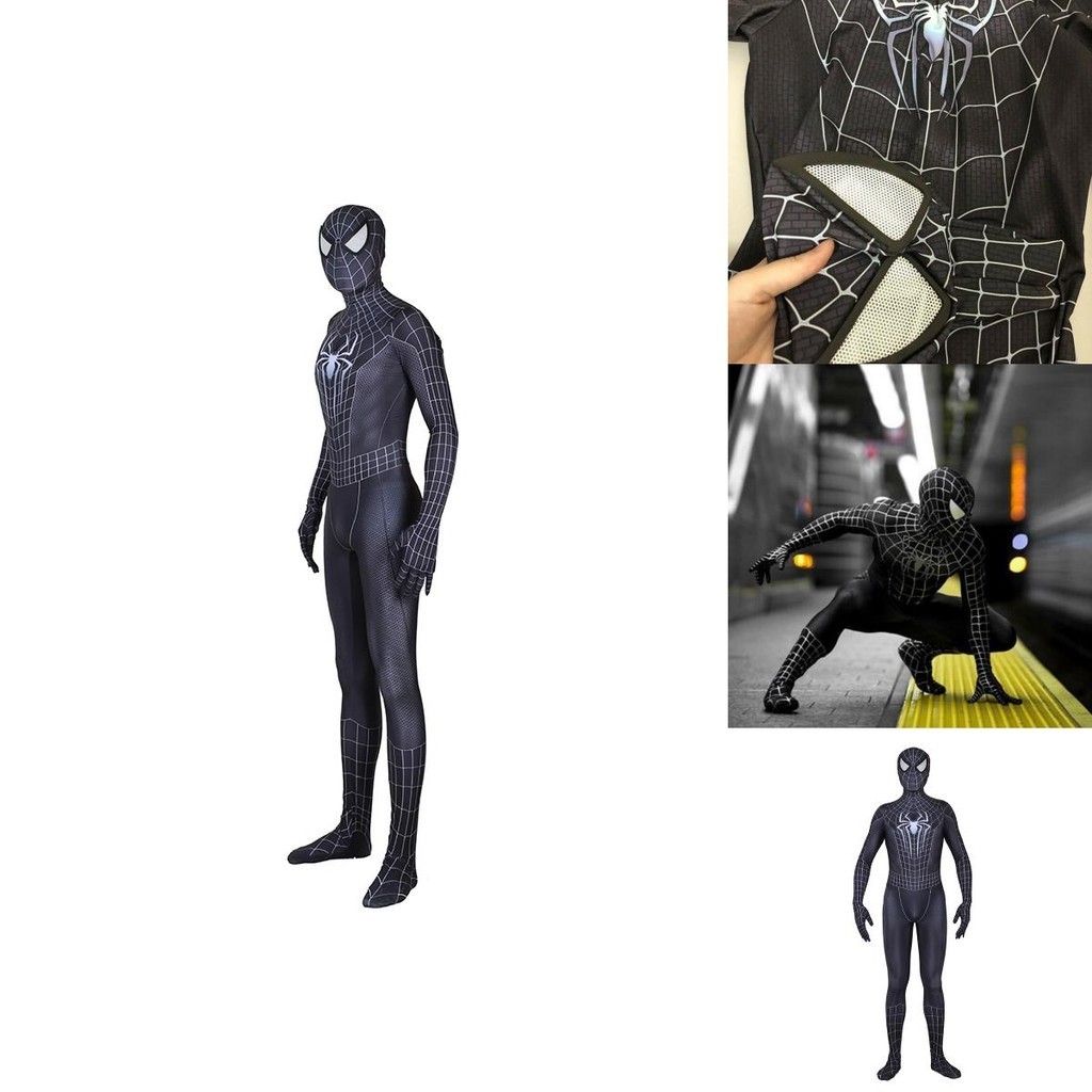 2 Amazing The Spiderman Black Venom Tights Cosplay Costume Zentai Lycra ...