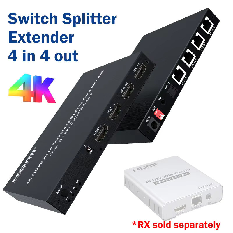 4K HDMI Switch Splitter Extender 4x4 HDMI Switch Extender with 4-port ...