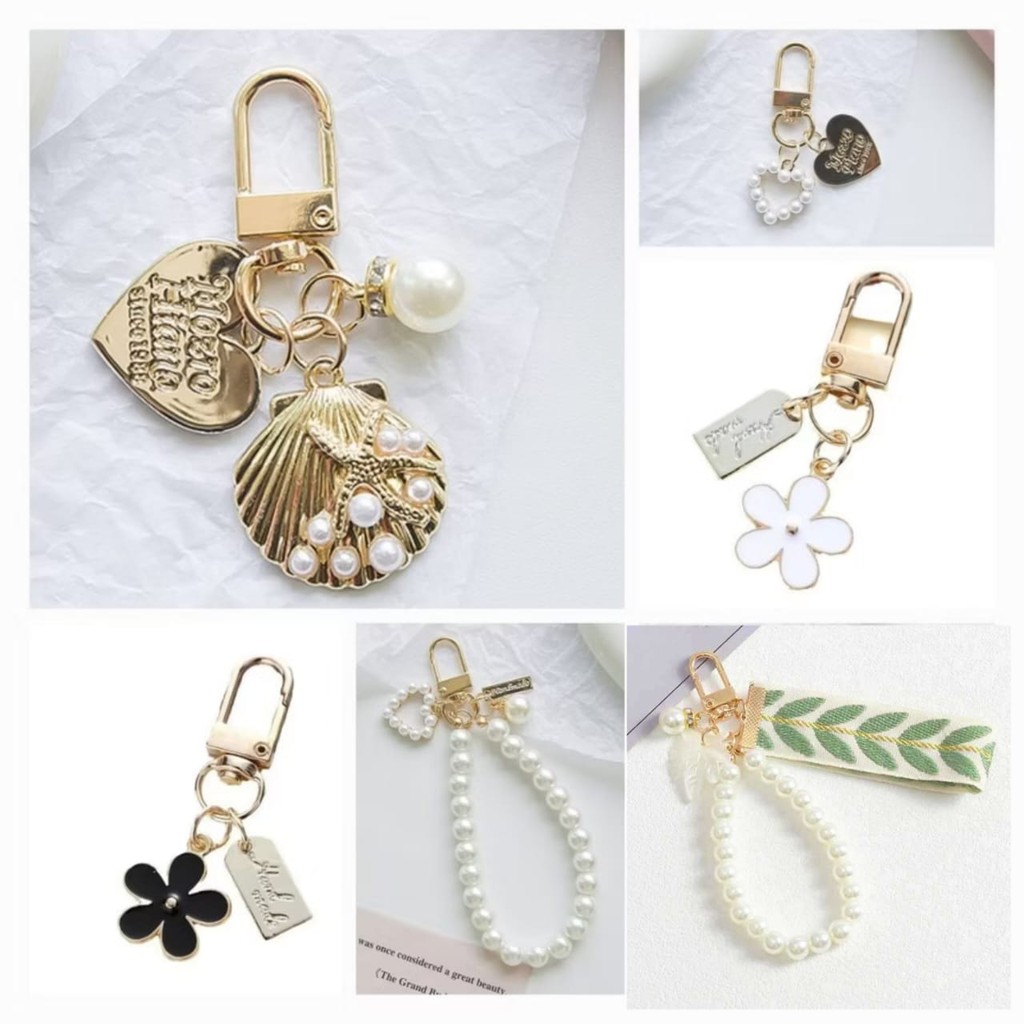 Pearl Keychain Ribbon Love Chain Phone Strap Lanyard Hook Keychain Hang ...