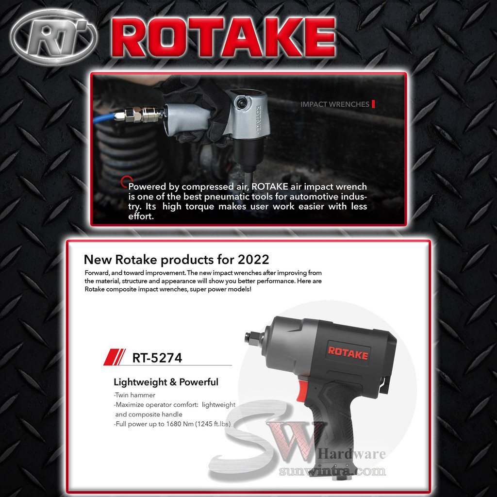 ROTAKE 1/2" Composite Lightweight & Powerful 3 Speed 1680Nm Air Impact Wrench RT-5274 RT5274 ...