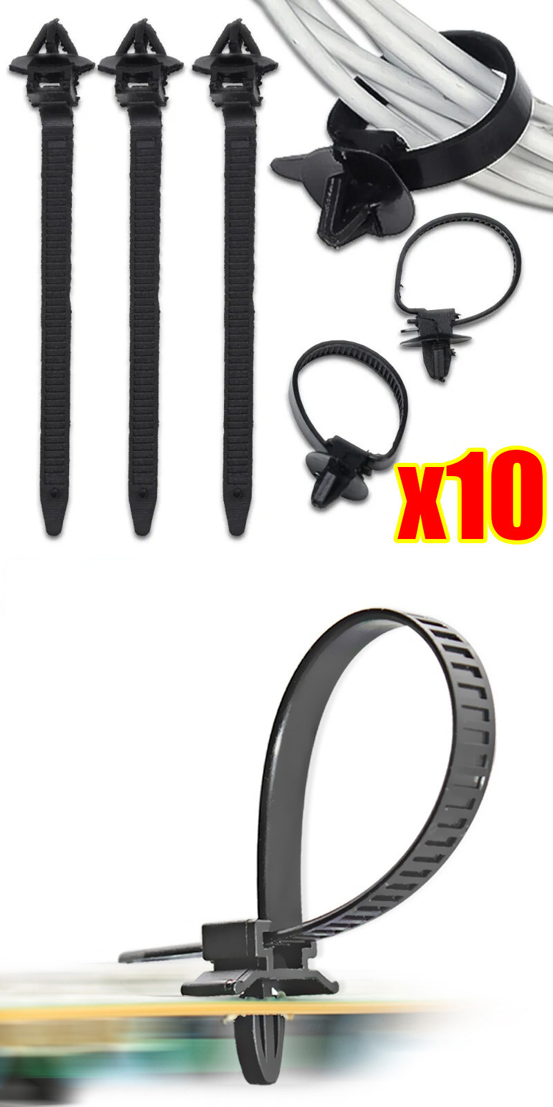 10Pcs Releasable Fixed Latch Ties Fastener - Universal Vehicle Cable ...