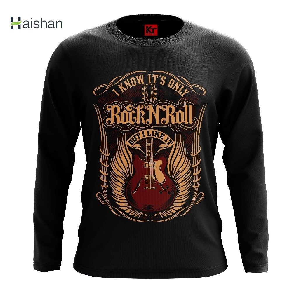 hai shan) Tshirt rock n roll baju gitar kain warna hitam lengan pendek ...
