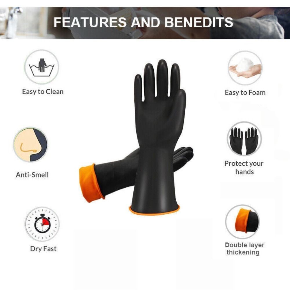 Heavy Duty Chemical Resistant Gloves Reusable Long Industrial Rubber ...