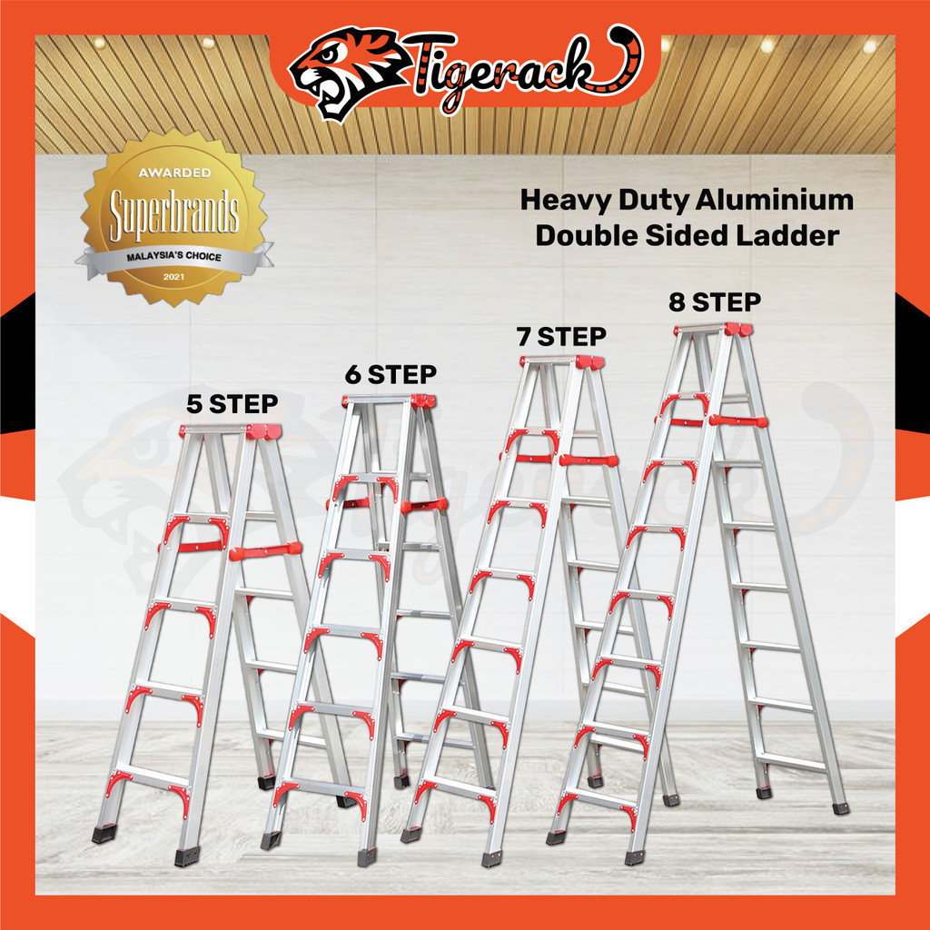 TIGERACK Ladder Heavy Duty Double Sided Foldable Aluminium Ladder Tangga Lipat Heavy Duty Tangga ...