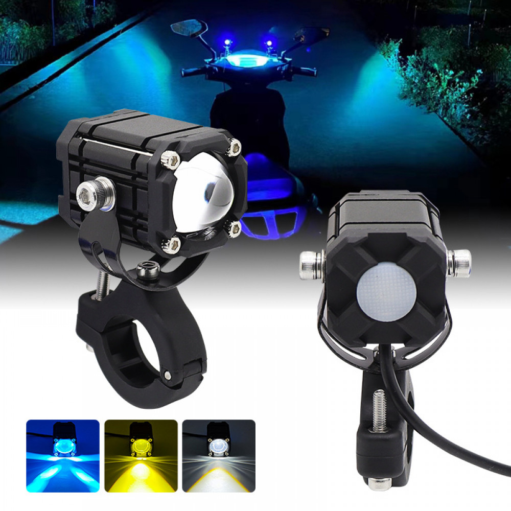 60W Tricolor Mini Driving Light Motorcycle Spot Light Auxiliary LED ...