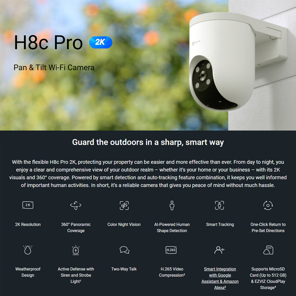 Ezviz H8C Pro 3MP 2K Pan/Tilt Two Way Talk Color Night Vision ...