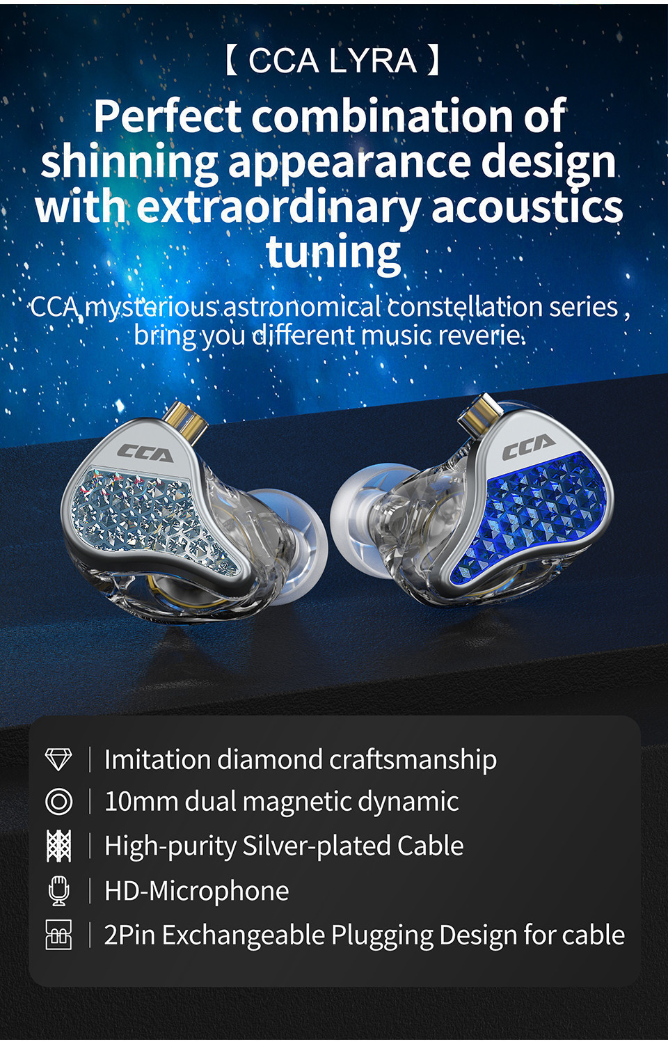 FAAEAL CCA LYRA Wired Earphone 10mm Dual Magnetic Dynamic Driver In-ear ...