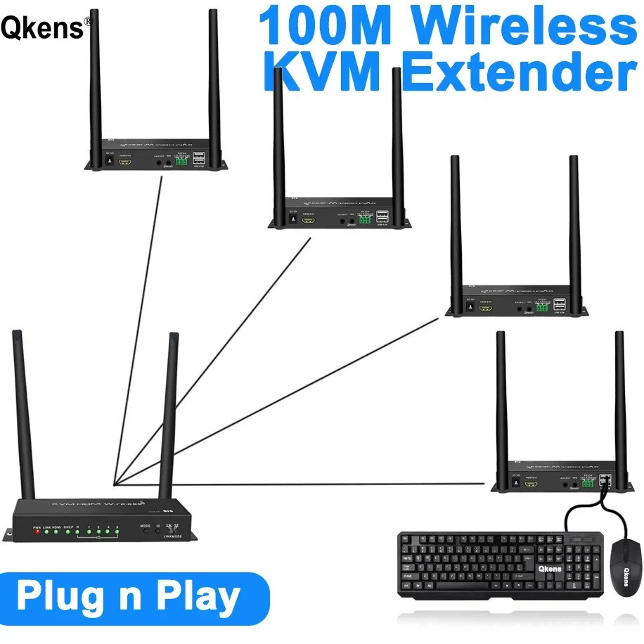4K HDMI Wireless Video Transmitter and Receiver Kit 1TX To 4RX HDMI USB ...