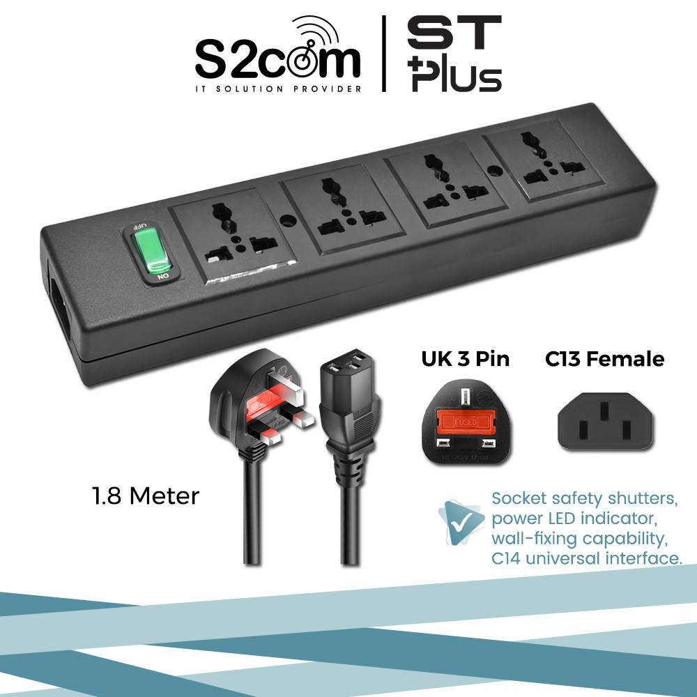 Universal PDU Power Strip 4 Ways Socket Outlet Power Strip With Switch ...