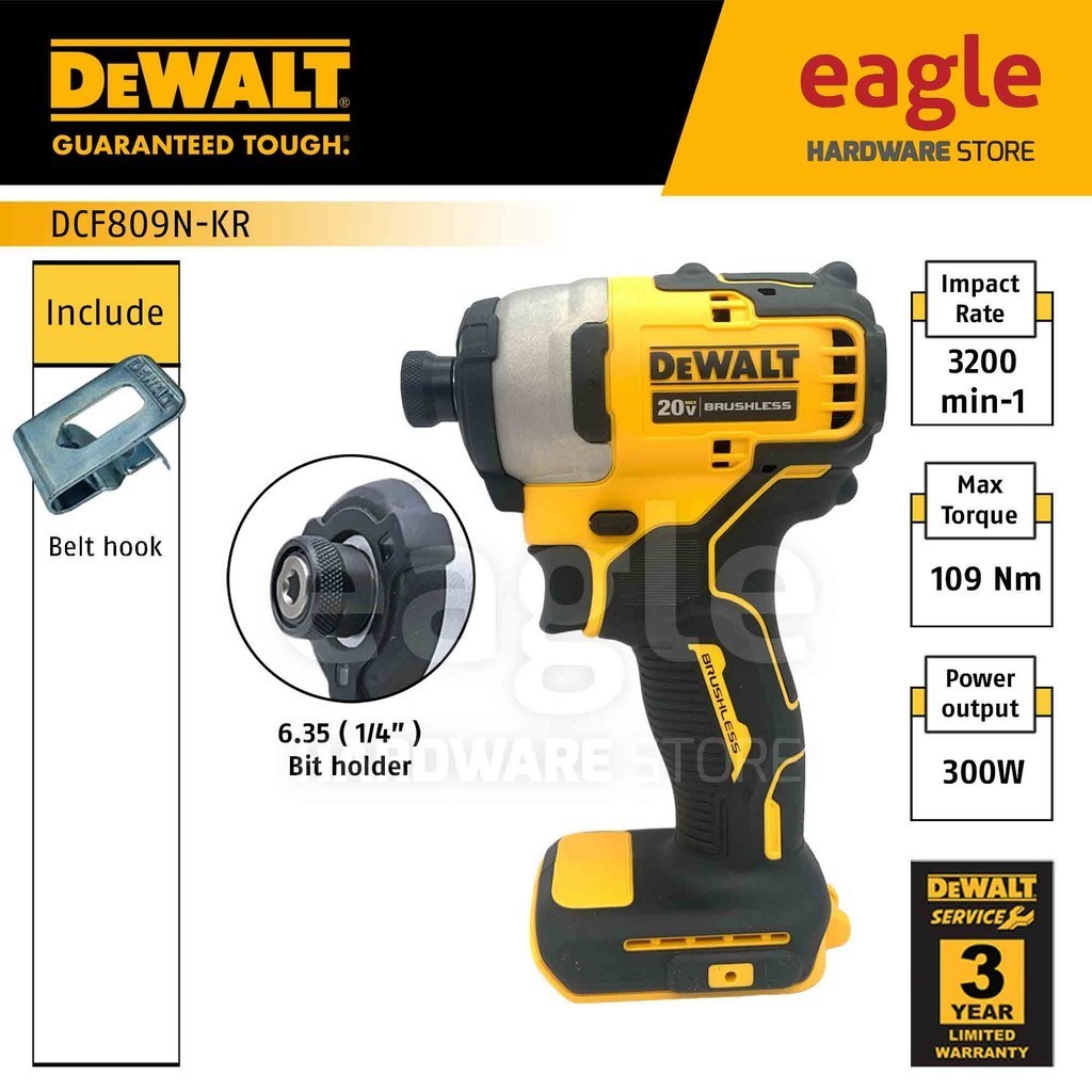 Dewalt Atomic DCF809N-KR 1/4" ( 6.35mm ) 18 / 20V Brushless Cordless ...