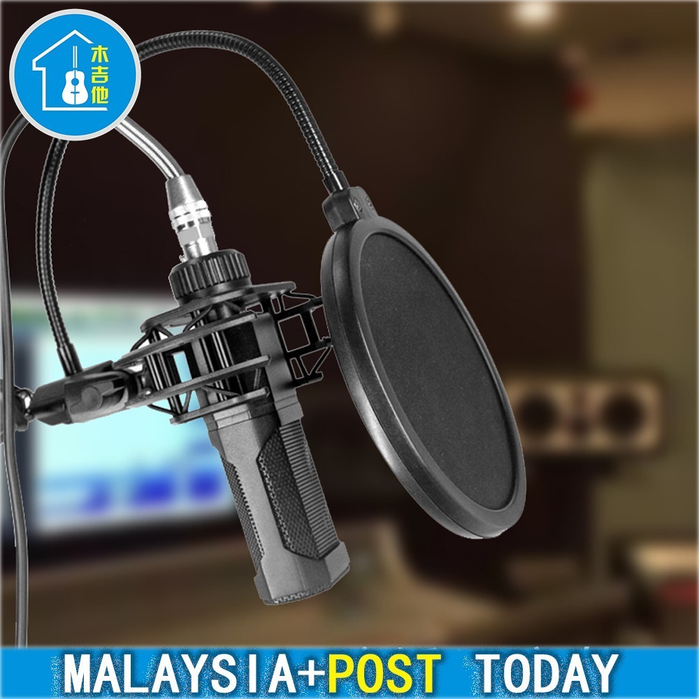 Microphone Pop Filter Dual Layer Mic Pop Shield Clip Stabilizing Arm ...