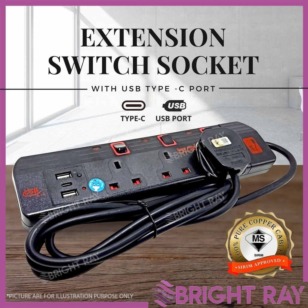 [SIRIM] EXTENSION USB TYPE C Port 3.1A Trailing Extension Socket ...