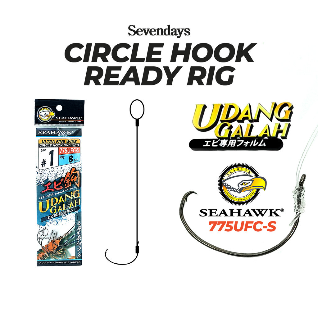 Seahawk Circle Hook Snelled 775UFC-S Ultra Fine Wire Prawn Hook Udang ...