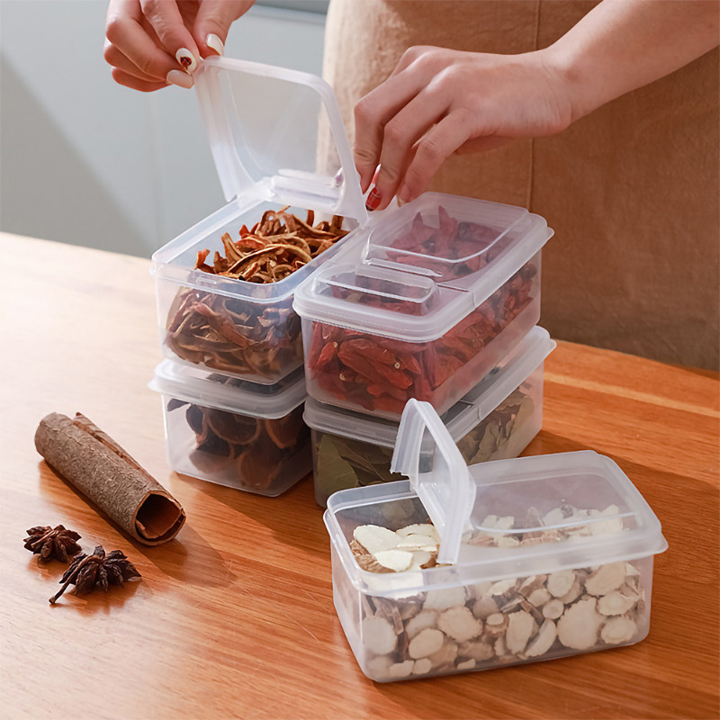 Double Grids Flip-top Food Storage Box - Moisture-Proof Sealed Spices ...