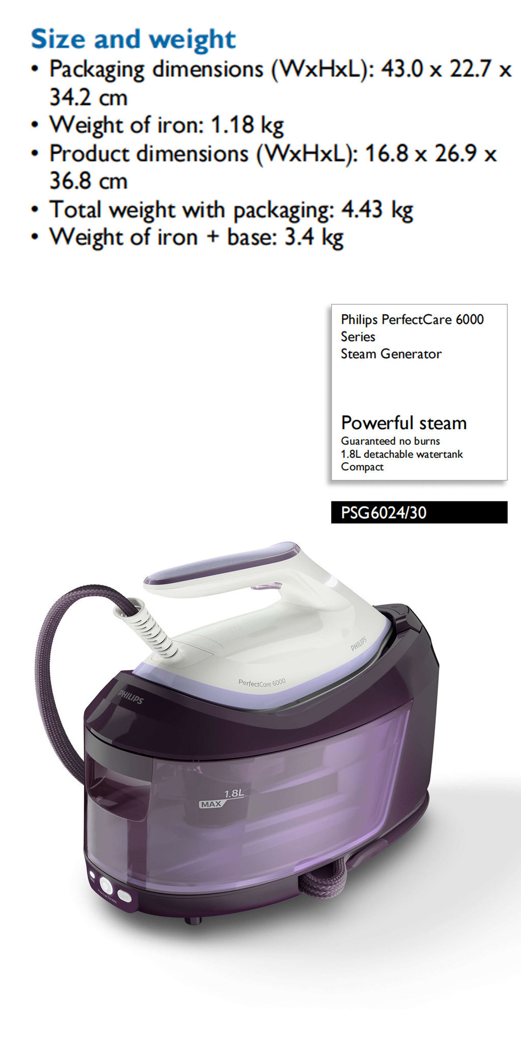 Philips PerfectCare Compact Plus Steam Generator Iron PSG6024/30 ...