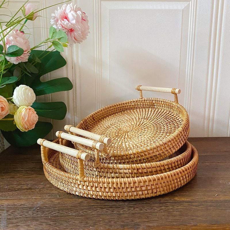 SIDRA Rattan Tray With Handle Hand-Woven Wicker Dulang Rotan Fruit Food Basket Storage Handmade ...