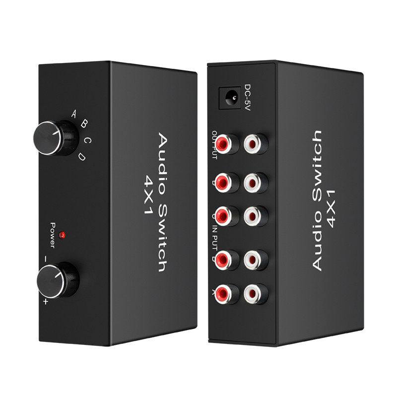 4 Port RCA Audio Switch 4 in 1 out Box L/R Channel Sound Audio Switcher ...