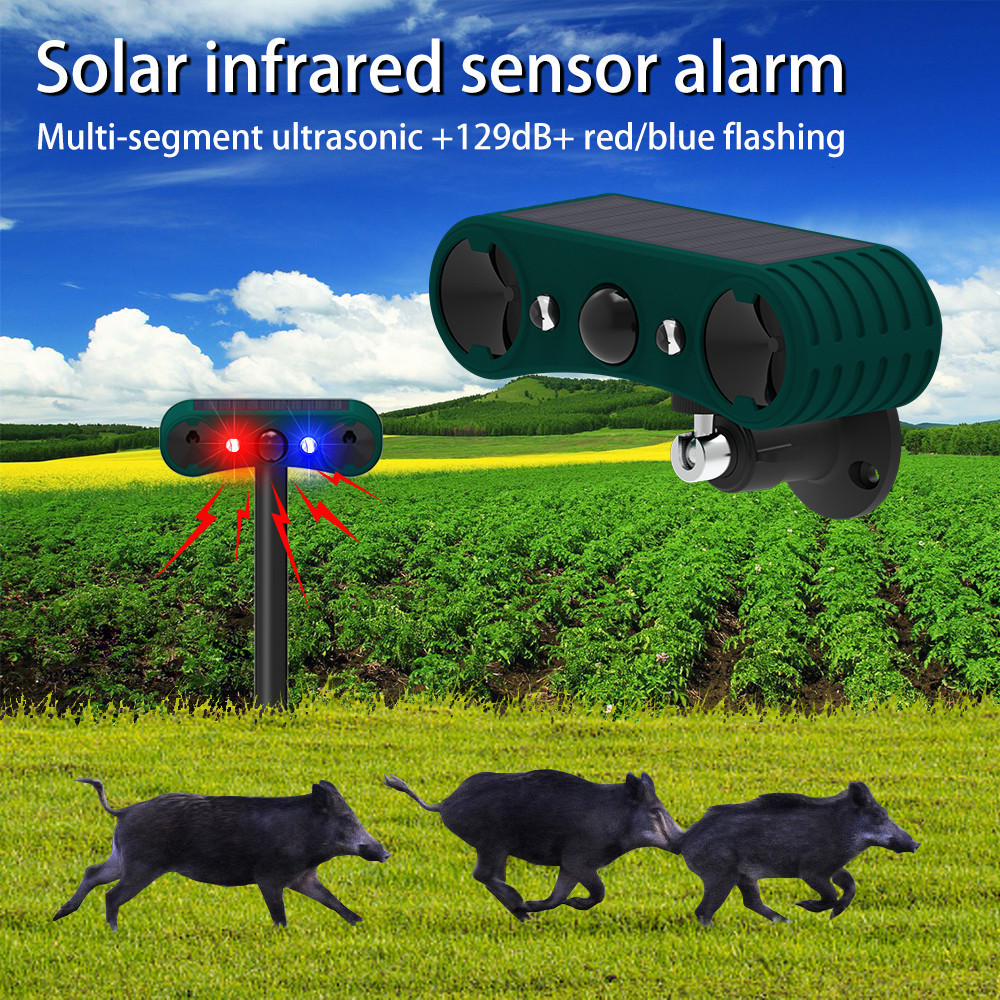 New Solar Ultrasonic Alarm Infrared Induction Siren & Light Alarm Motion Sensor Repellent of ...