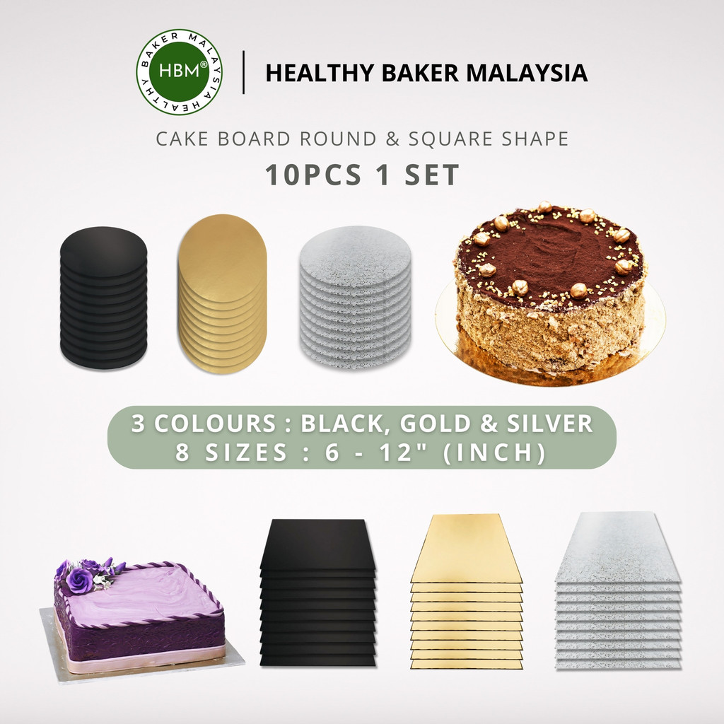 Cake Board Round/Square (6''-12") 10PCS 1 SET Black/Gold/Silver / Random Matte, Glossy Texture ...