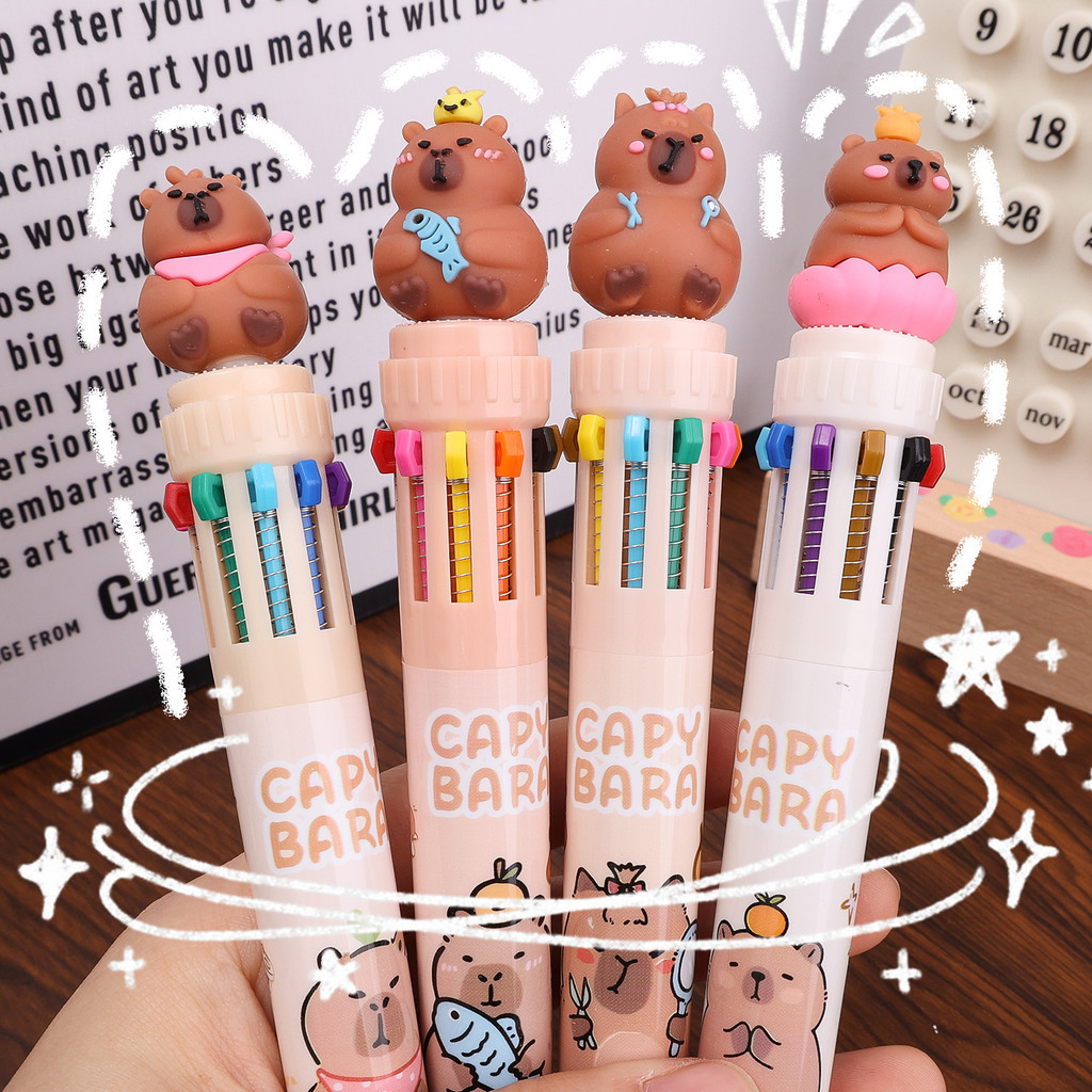 Capybara Doll Ten Color Ball-pen - Cartoon Labubu Durable Writing ...