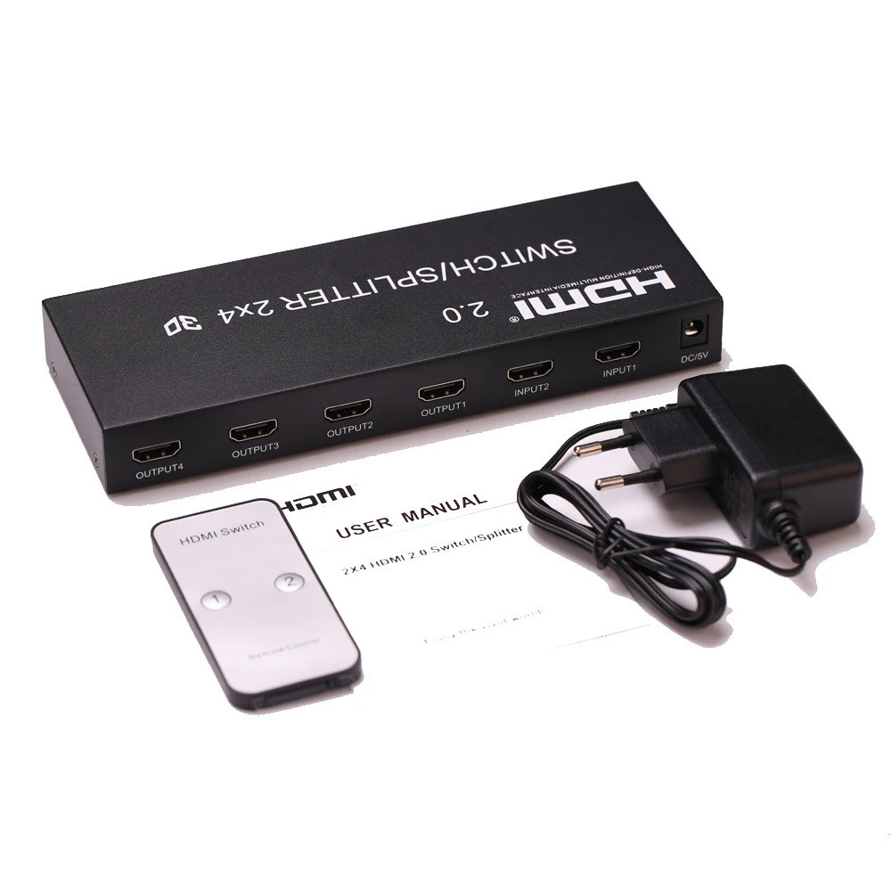 4K 60HZ HDMI 2.0 2x4 Switch Splitter 3D Switcher Video Converter ...