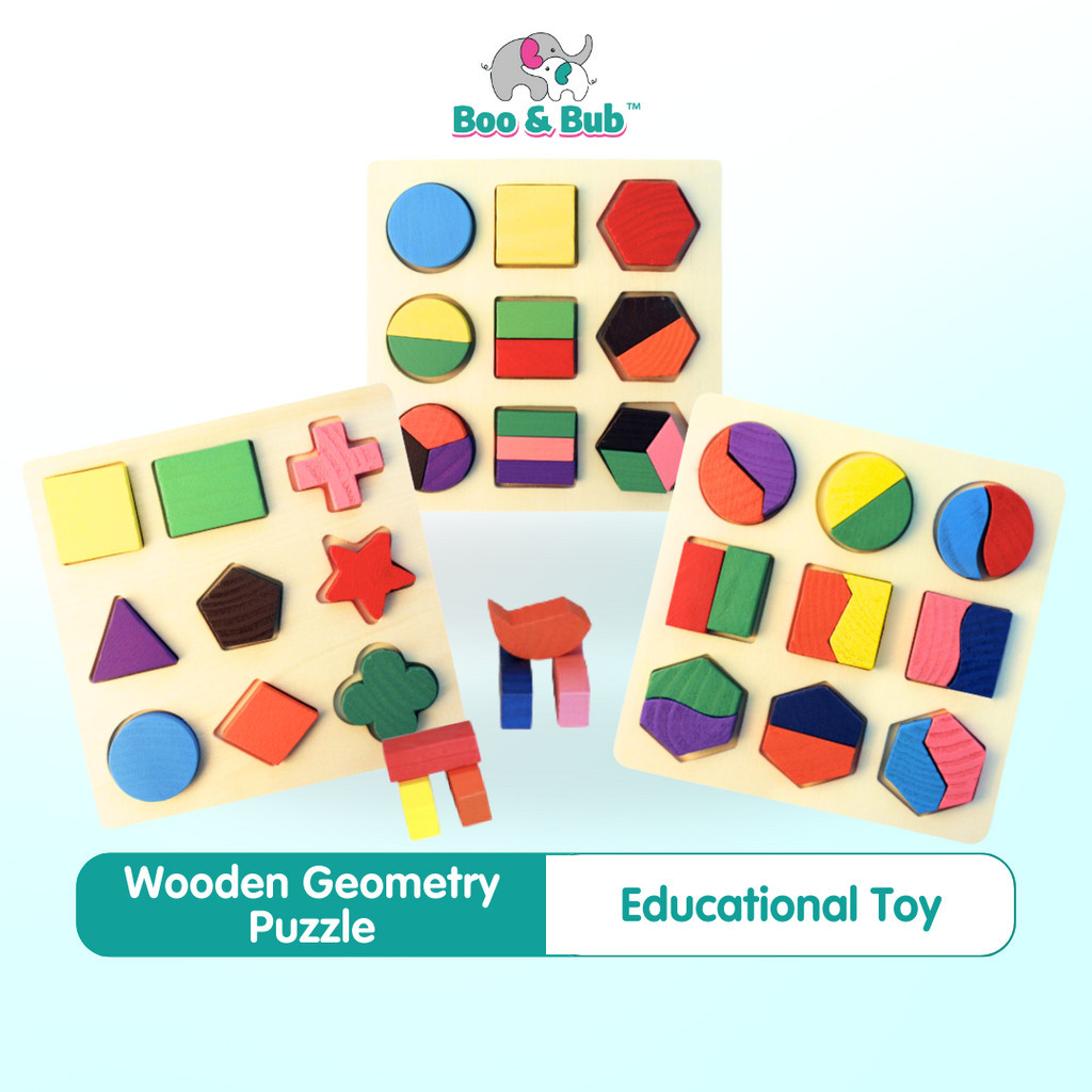 Boo&Bub Kids Wooden Geometry Educational Block Puzzle Montessori Early ...
