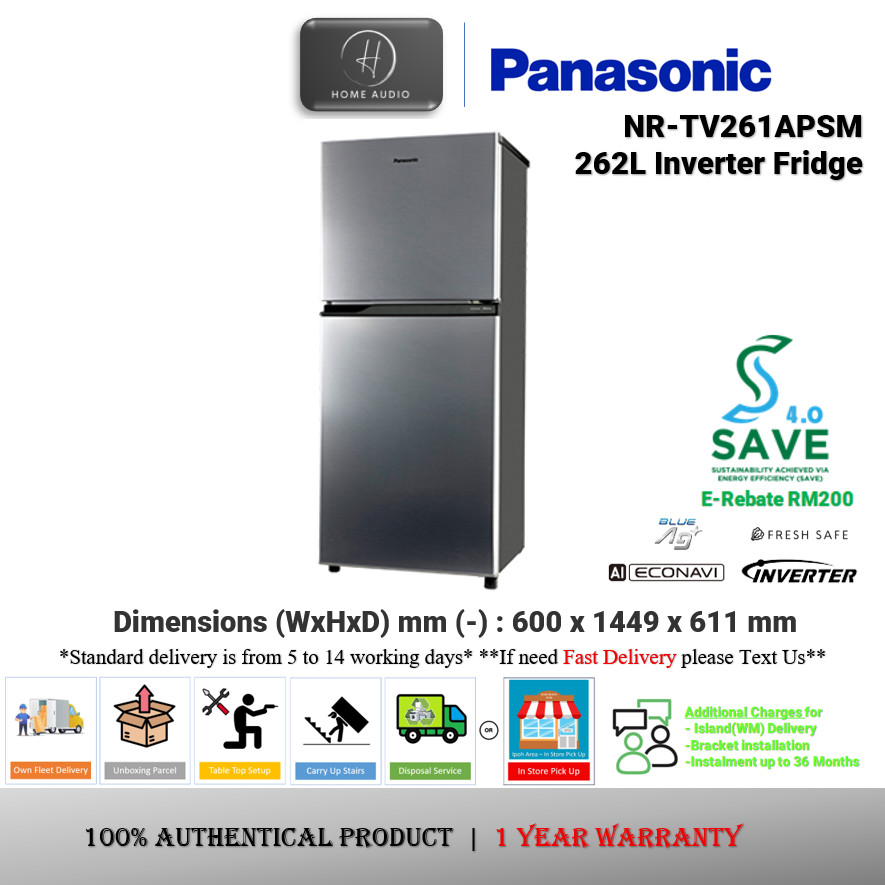 Panasonic Inverter 2 Door Top Freezer Fridge 262l 325l Nr Tv261apsm