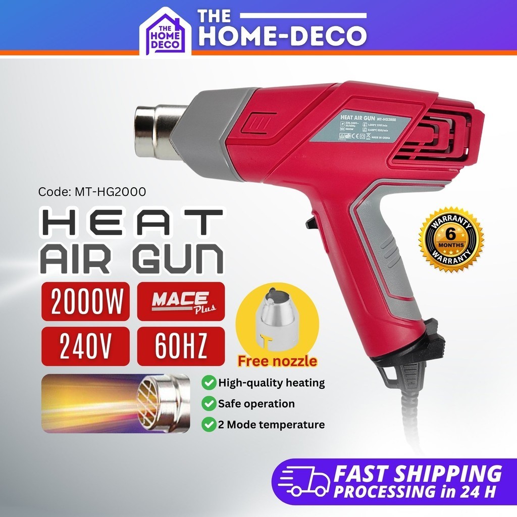 MACE Plus 2000W Electric Heat Gun 240V with Nozzle Hot Gun Blower ...