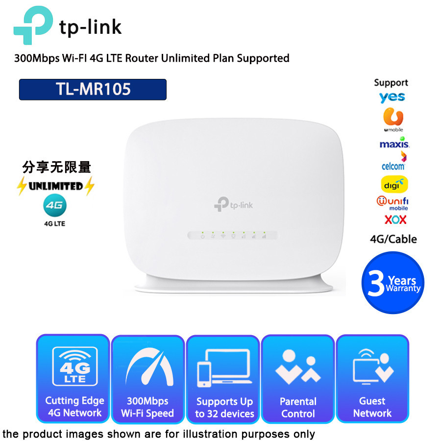 TP-LINK TL-MR105 300Mbps Wi-FI 4G LTE Router Unlimited Plan Supported ...