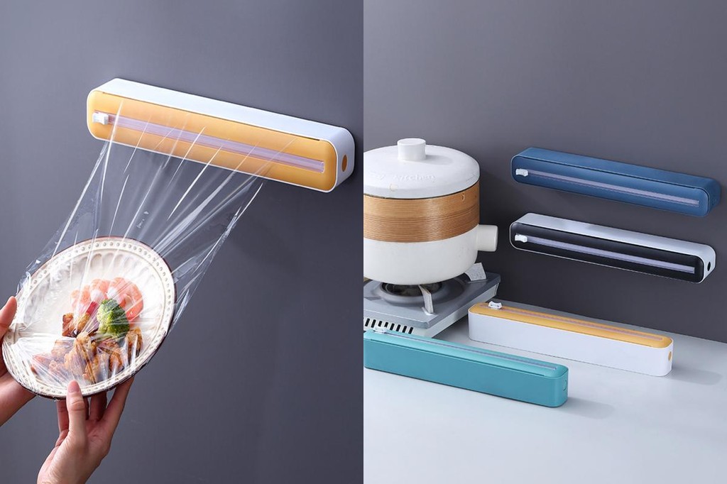 Plastic Wrap Cutter with Slide Cutter Adjustable Plastic Wrap Dispenser ...